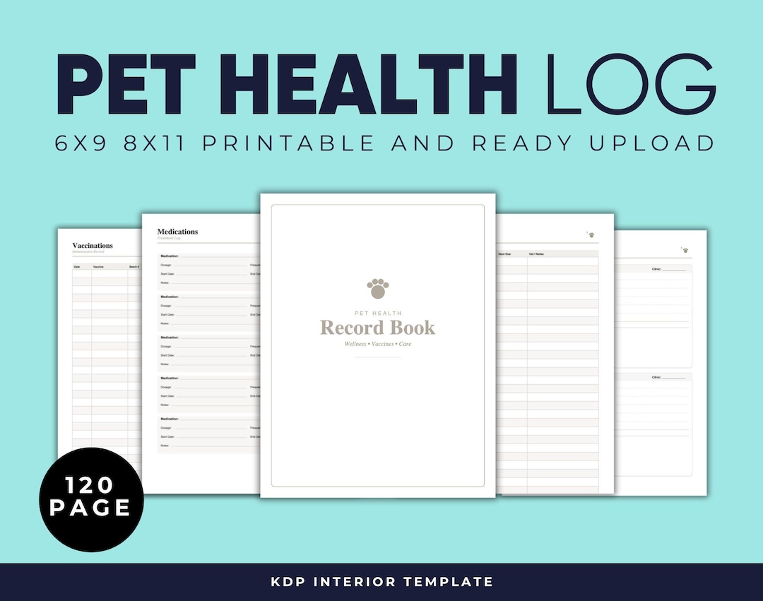 Pet Health Record Book | Cat and Dog Medical Log (PDF Download, 6x9 & 8 ...