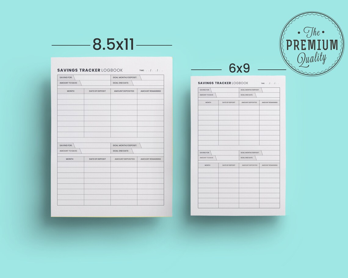 Savings Tracker Logbook 6x9 and 8.5X11 Inches Money - Etsy