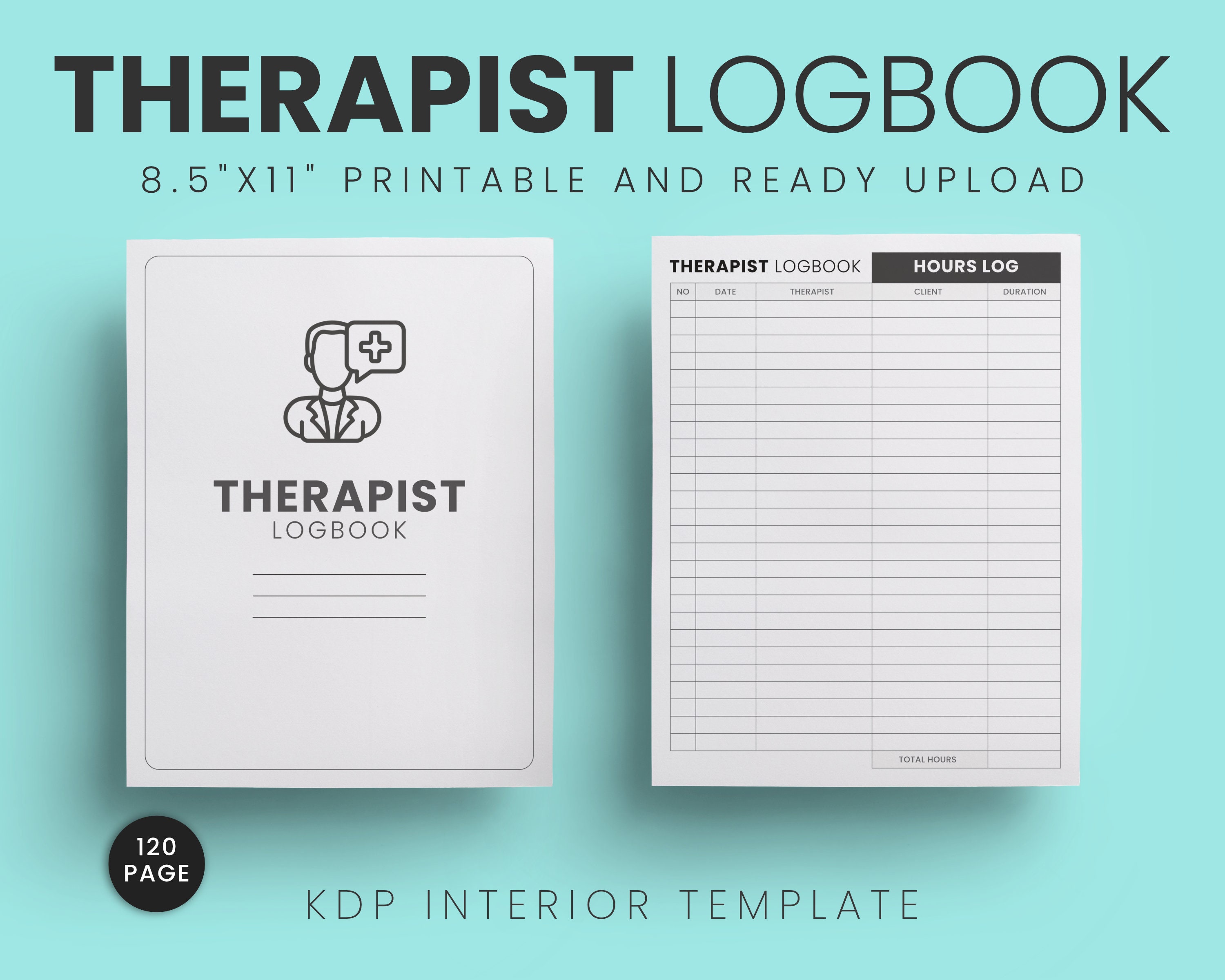 Therapist Logbook KDP Interior Template 8.5x11 Inches 120 Page Ready to ...
