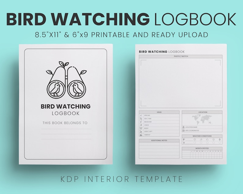Bird Watching Logbook | KDP Interior | 8.5x11 Inches (with Bleed ...