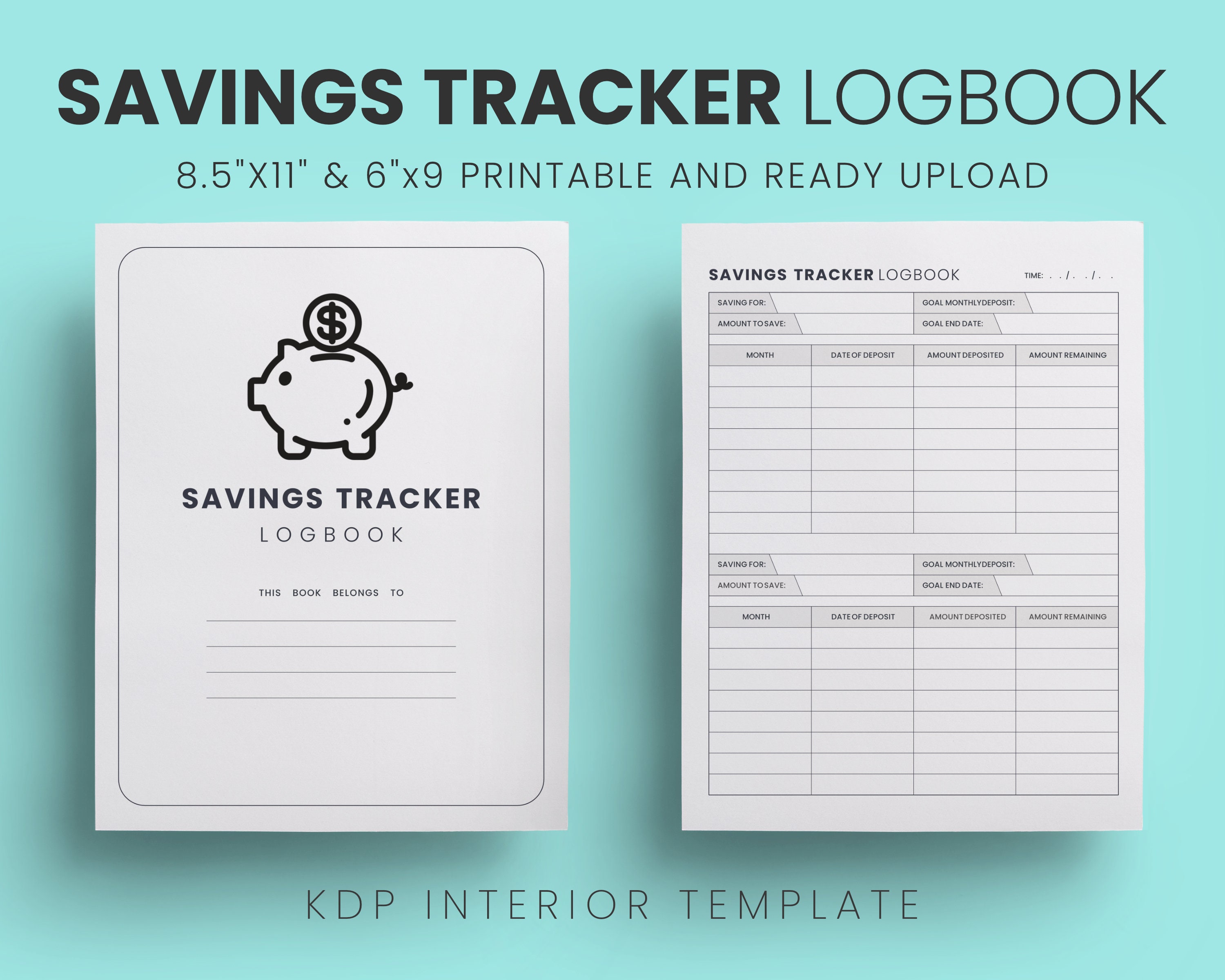 Savings Tracker Logbook 6x9 and 8.5X11 Inches Money - Etsy
