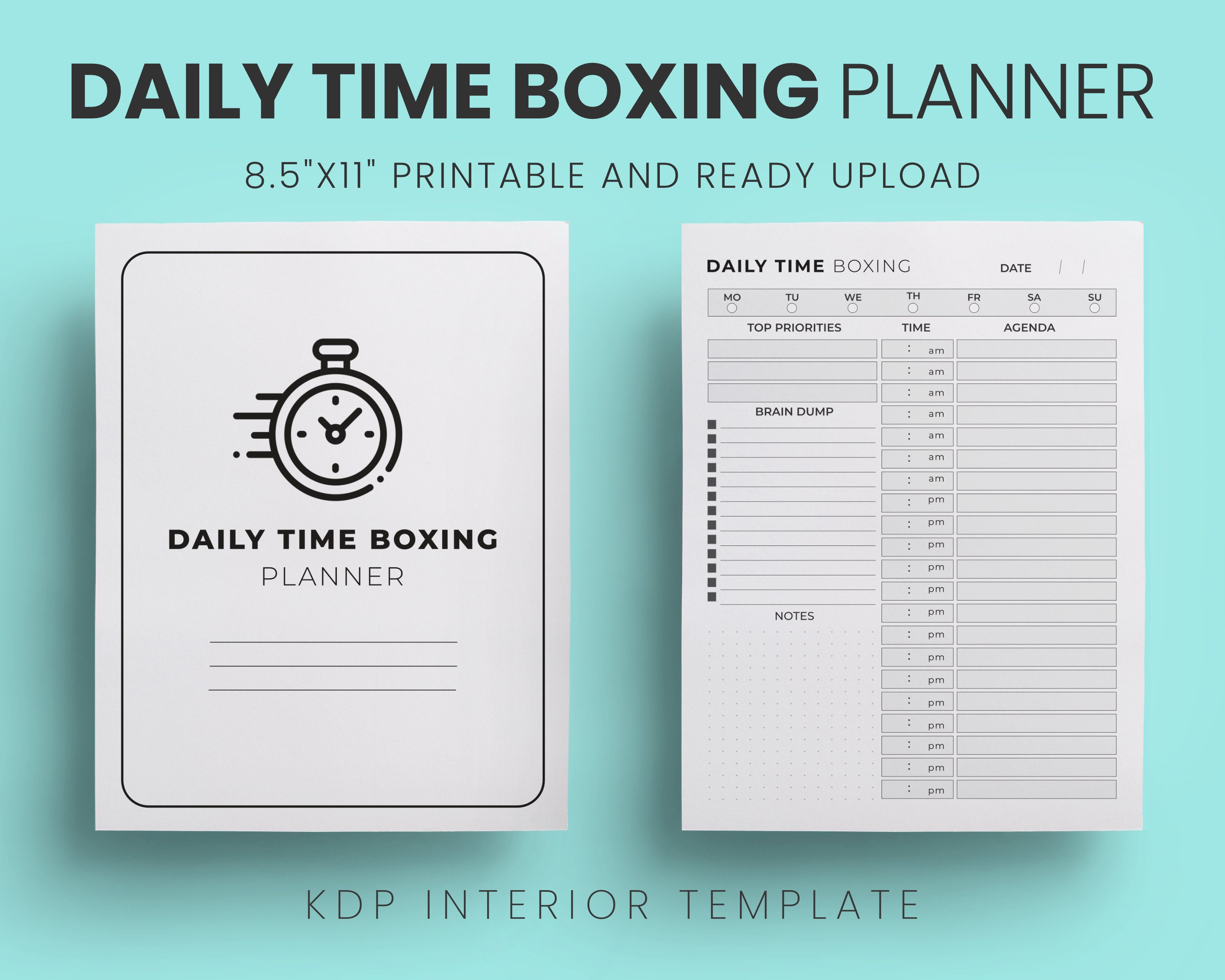 Daily Time Boxing Planner To-do List Work Sheet, Planner Printable ,time Box Planner, 8.5x11 120 ...