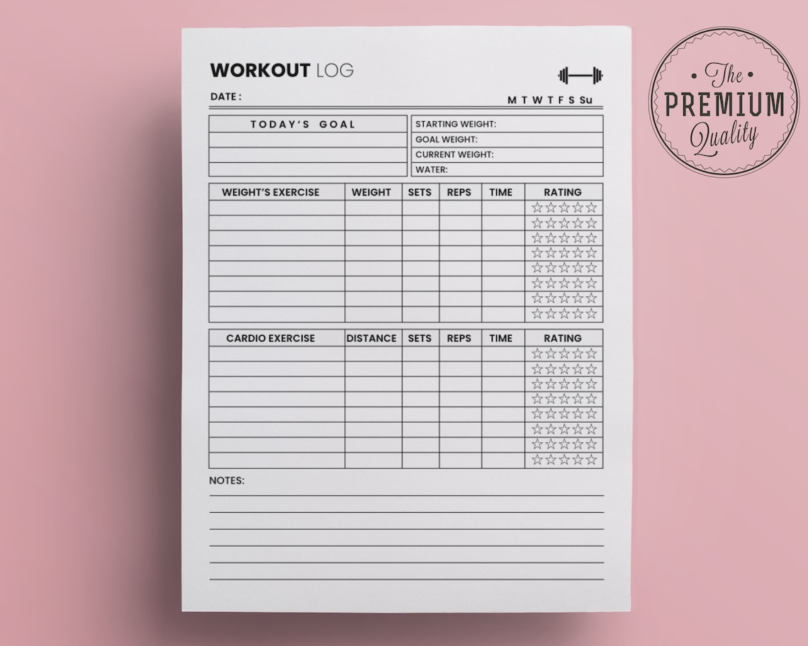 Workout Log Planner Printable, Fitness Journal,daily Workout Log ...