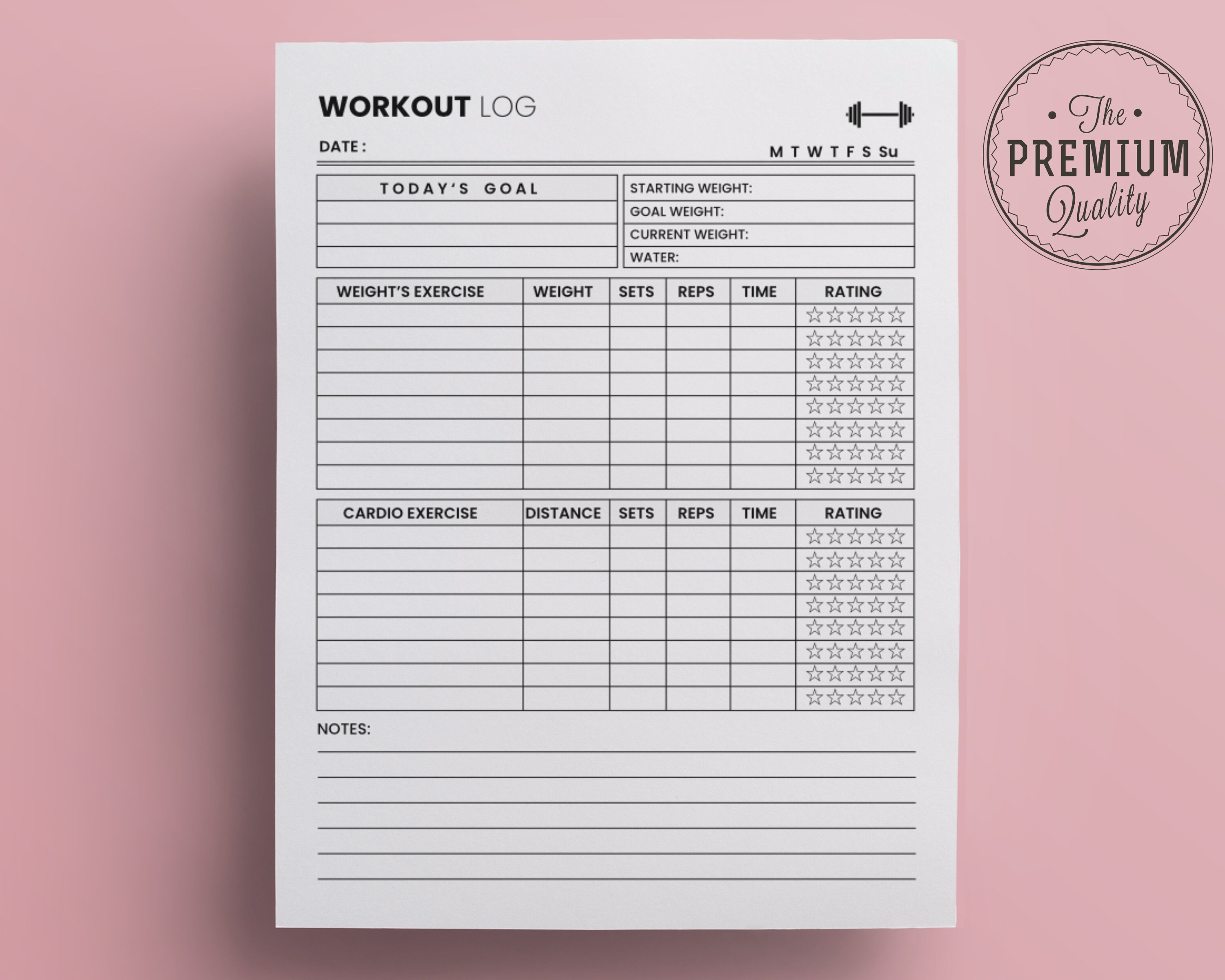 Workout Log Planner Printable, Fitness Journal,daily Workout Log ...
