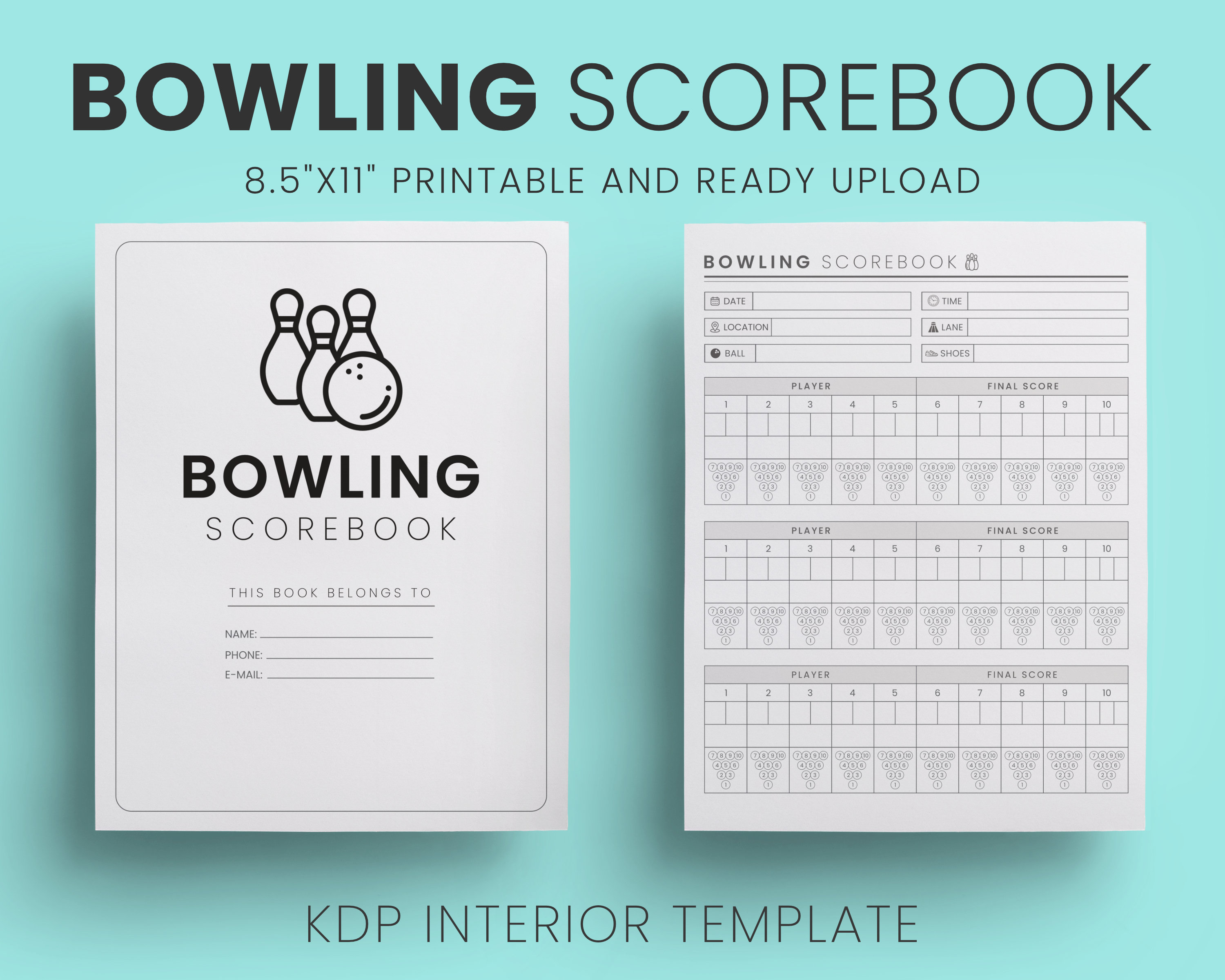 Bowling Scorebook 8.5x11 Inches (with Bleed) Ready to Upload PDF ...