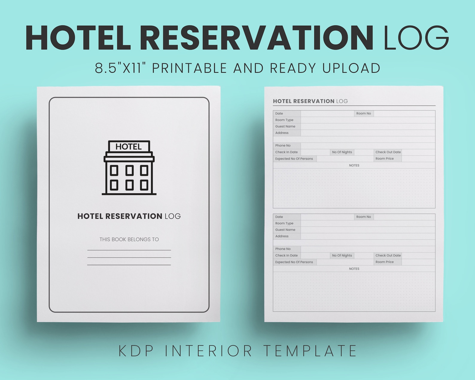 Hotel Reservation Log KDP Interior Template 8.5x11 Inches 120 Page ...