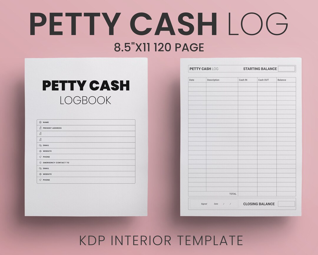 Petty Cash Log Book: 8.5x11 KDP Interior Template (PDF) - Etsy
