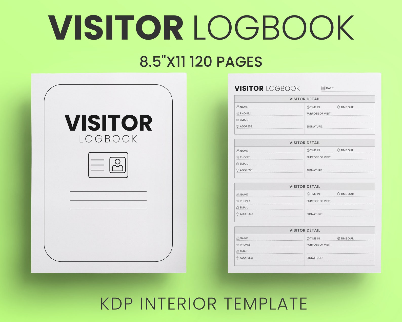 Visitor Logbook Template, 8.5x11, 120 Pages (ready to Upload PDF) - Etsy