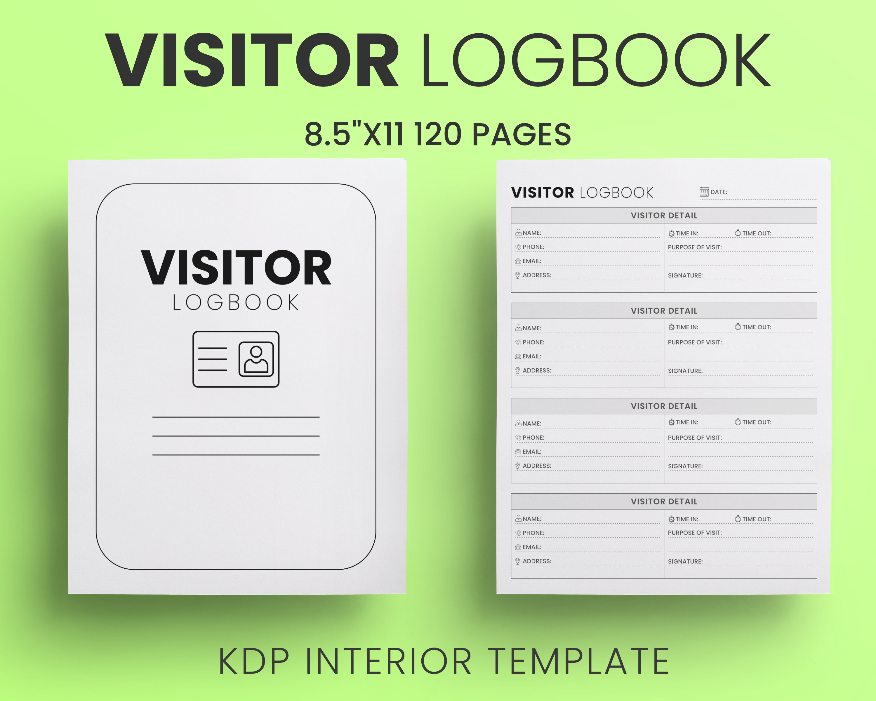 Visitor Logbook KDP Journal 120 Pages 8.5x11 Ready to Upload PDF ...