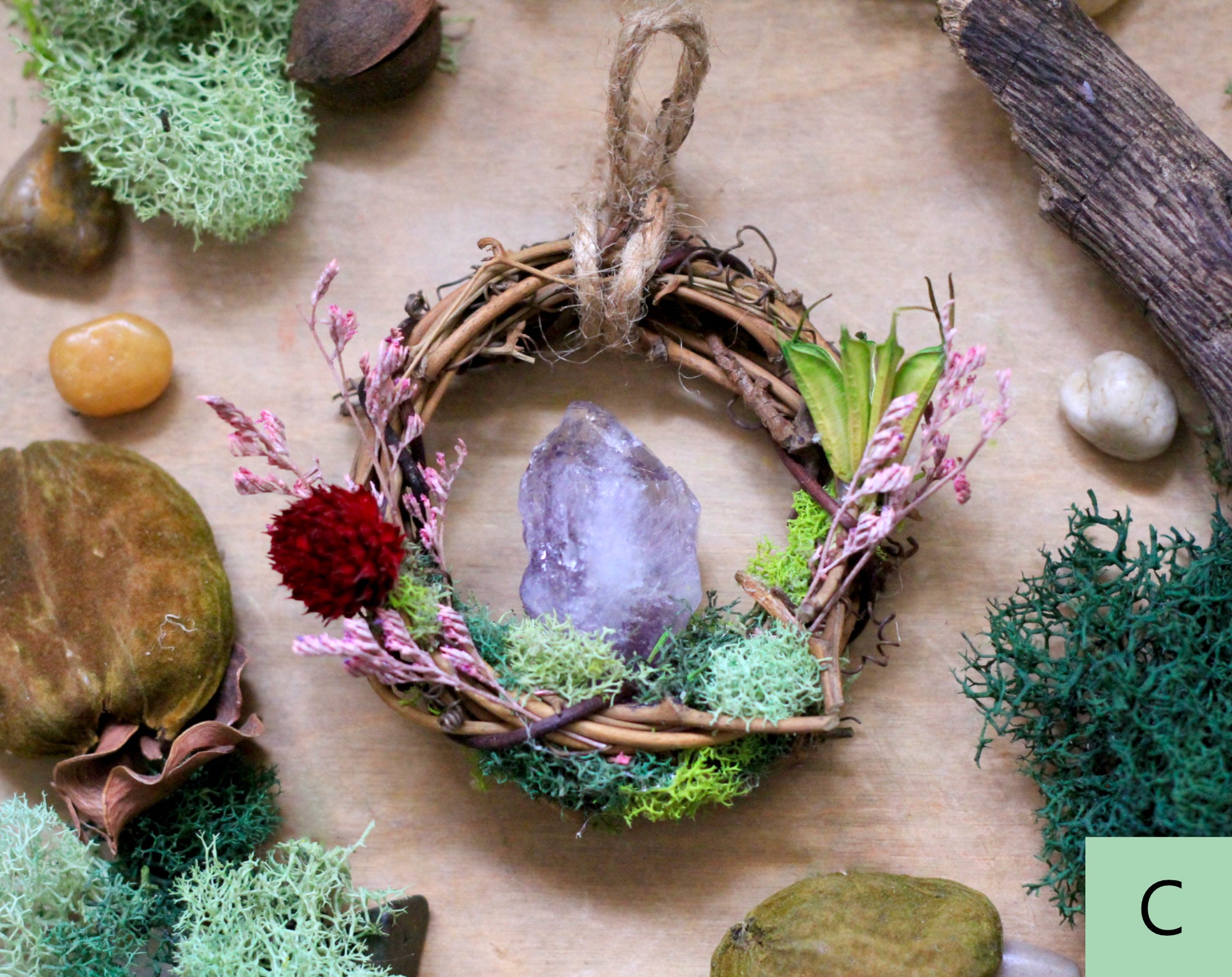 Crystal Wreath Mini Wall Art With Real Moss - Unique Handmade Home ...