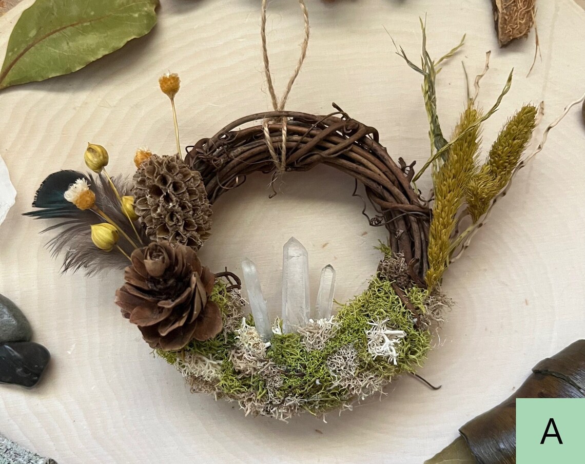 Crystal Wreath Mini Wall Art With Real Moss Unique Handmade Home Decor ...