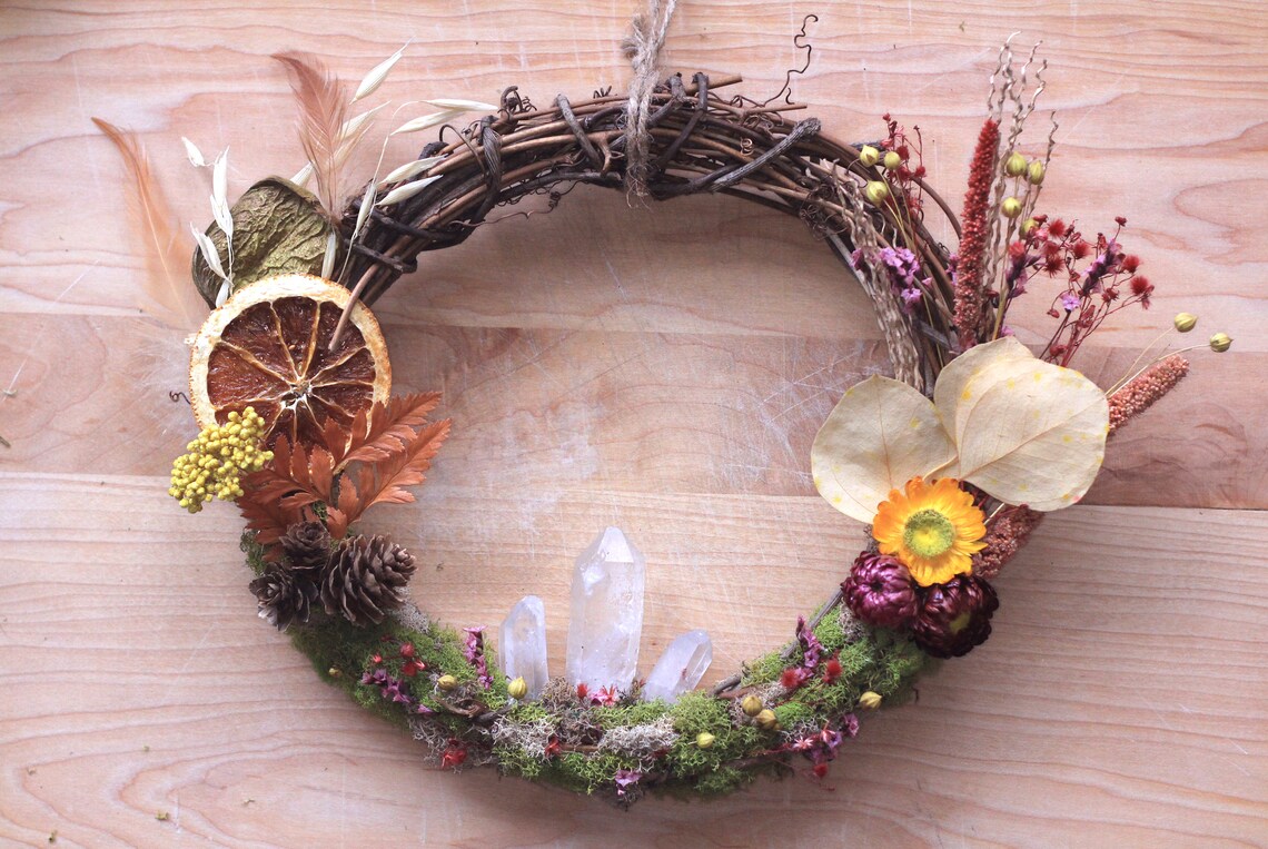 Crystal Wreath Medium Wall Art With Real Moss - Unique Handmade Home ...