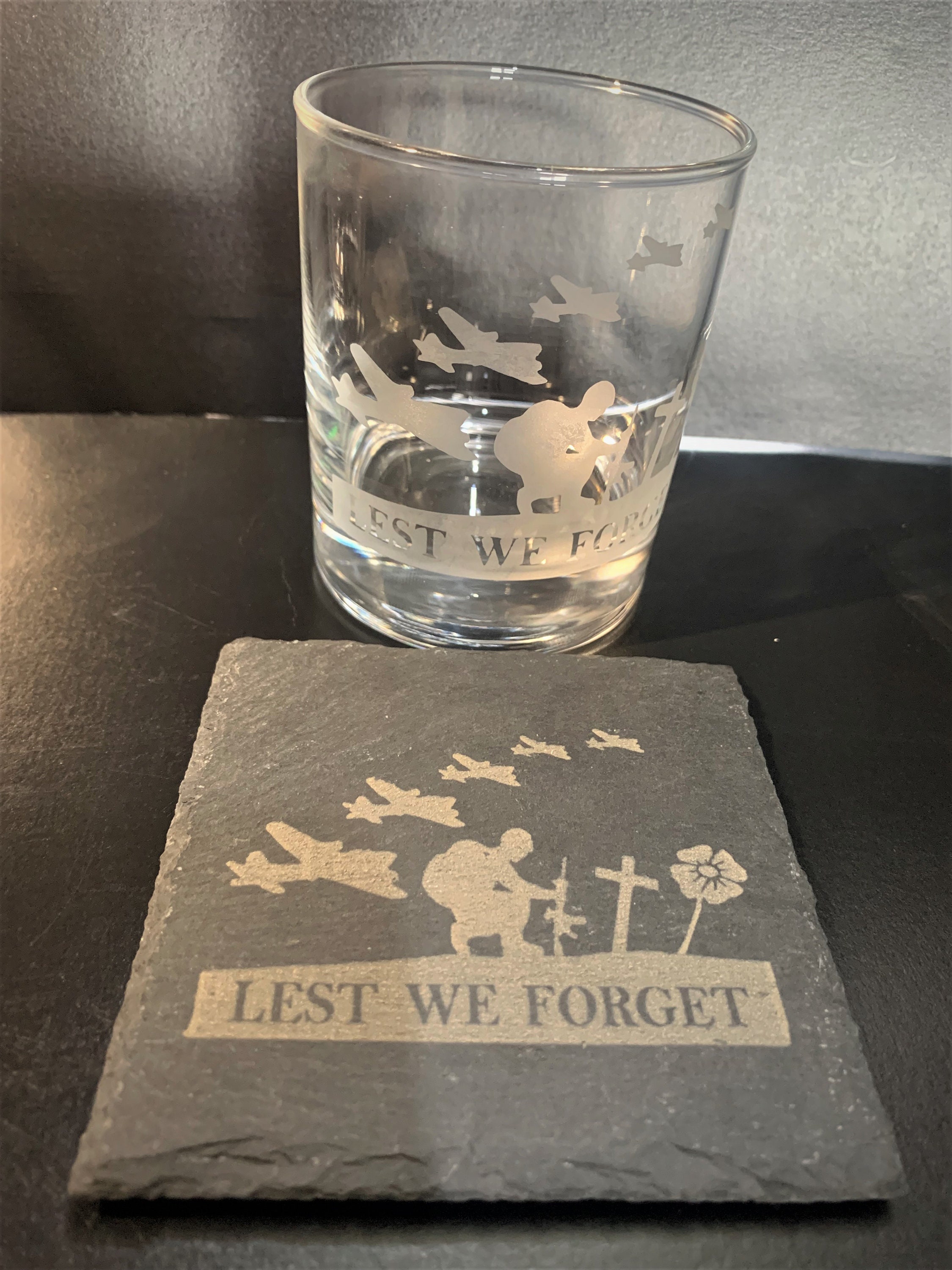 Lest We Forget Hand Engraved Whiskey Tumbler Glass, Kneeling Soldier ...