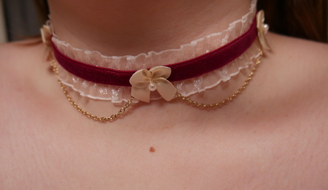 Gothic Lolita Black Red Velvet Frilly Choker Jewelry check - Etsy