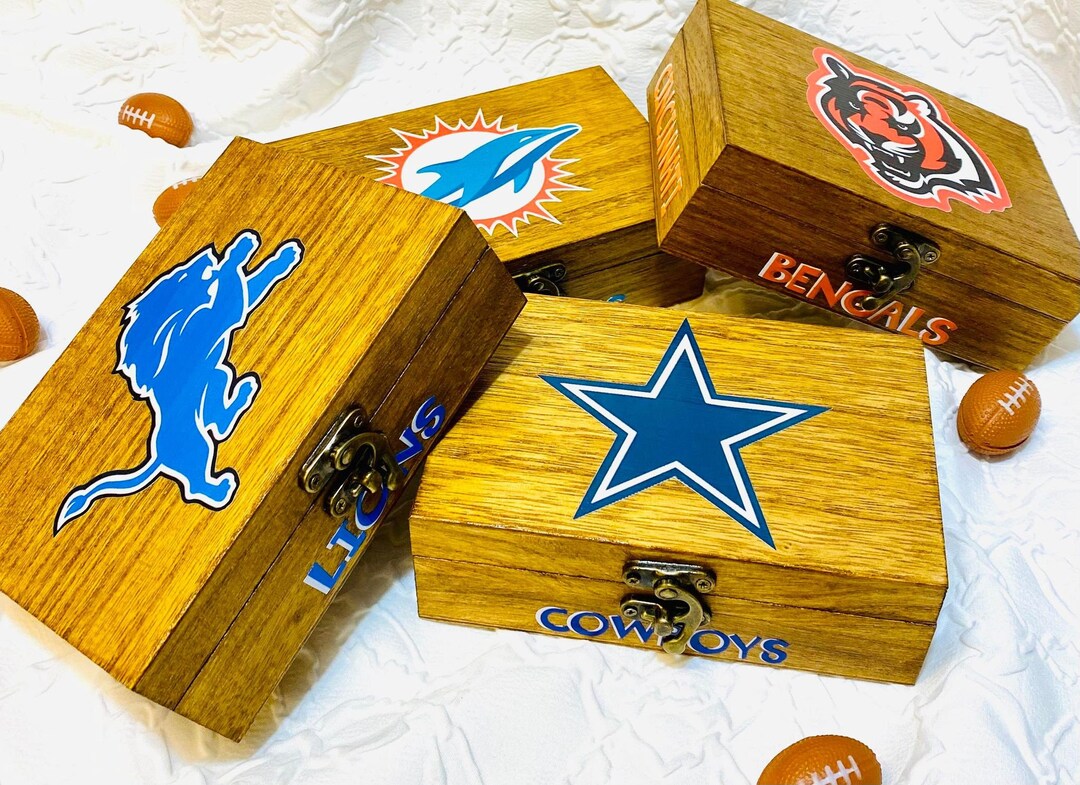NFL Keepsake Treasure Chest Trinket Jewelry Stash Memory Wood Stained ...