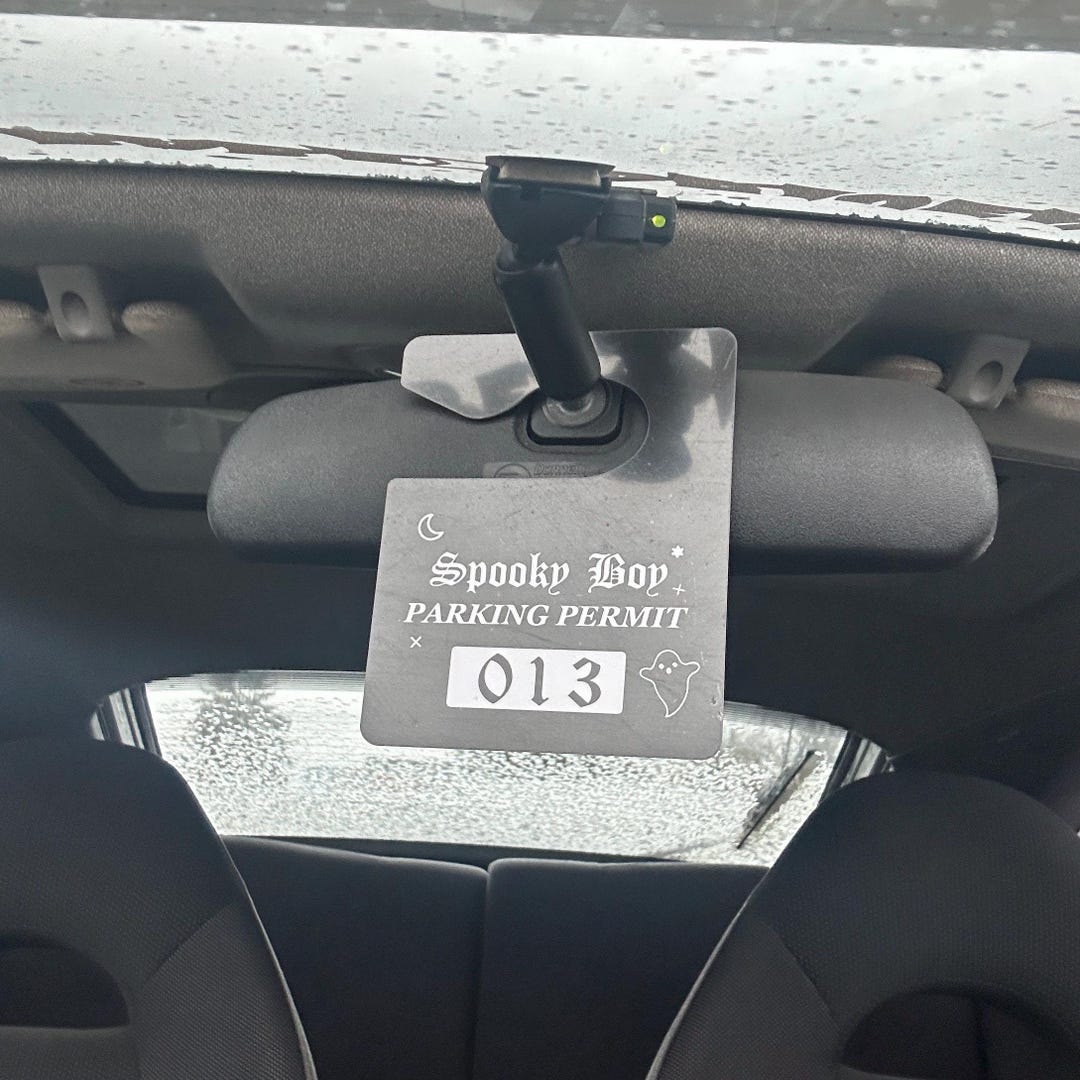 Spooky Boy 013 Parking Permit PLASTIC - Black PVC Hang Tag Rear View ...