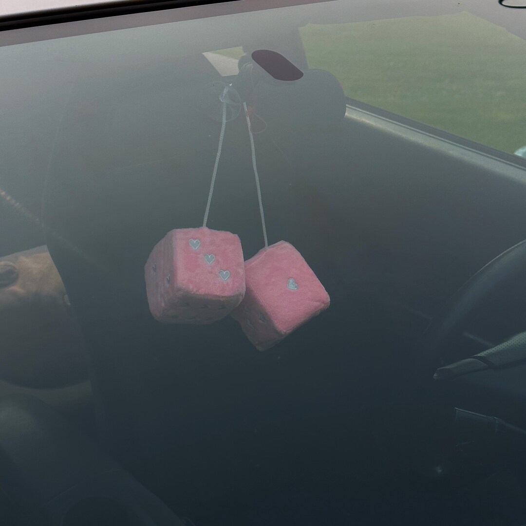 Pink Heart Dice Car Accessory / White and Pink Dice Cute Car Decor ...