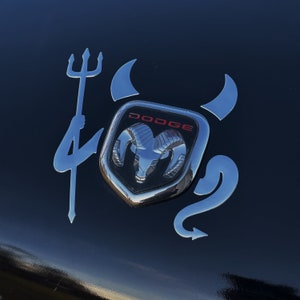 Chrome Devil Emblem Sticker / Pitchfork & Horns Badge Sticker Decal ...