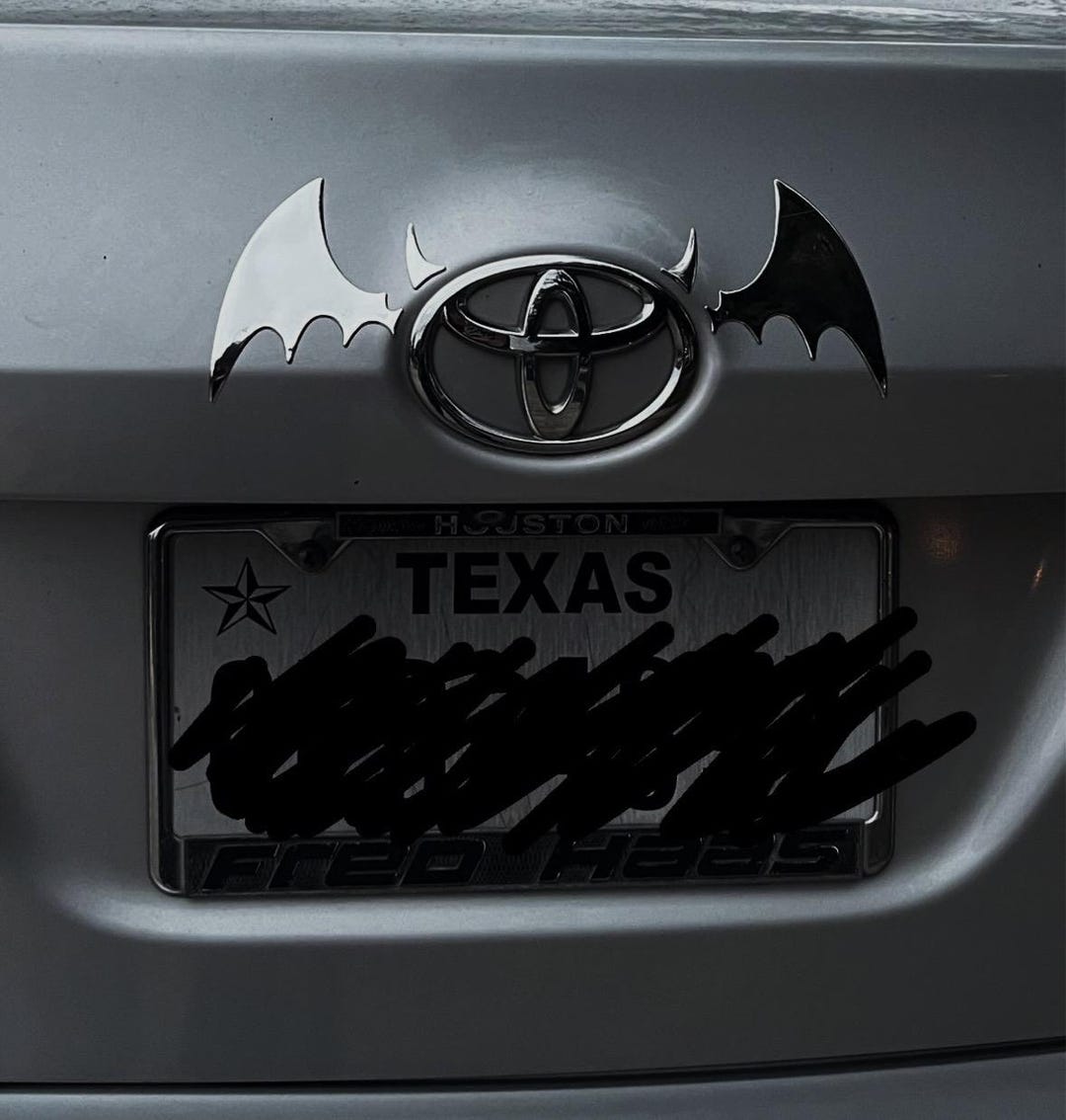 Chrome Bat Wings Car Emblem Sticker Silver Badge Gothic Devil Horns ...