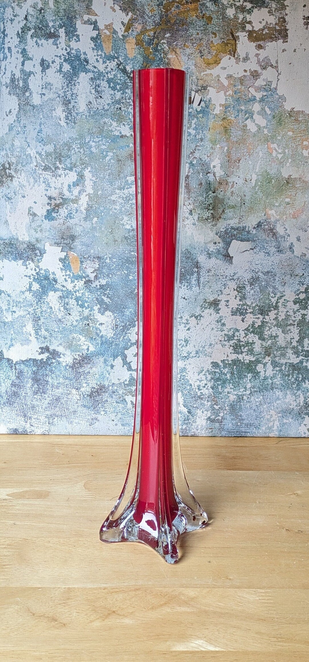 Retro 1970's Vintage Tall Square Red Orange Art Glass Bud Vase Glass ...