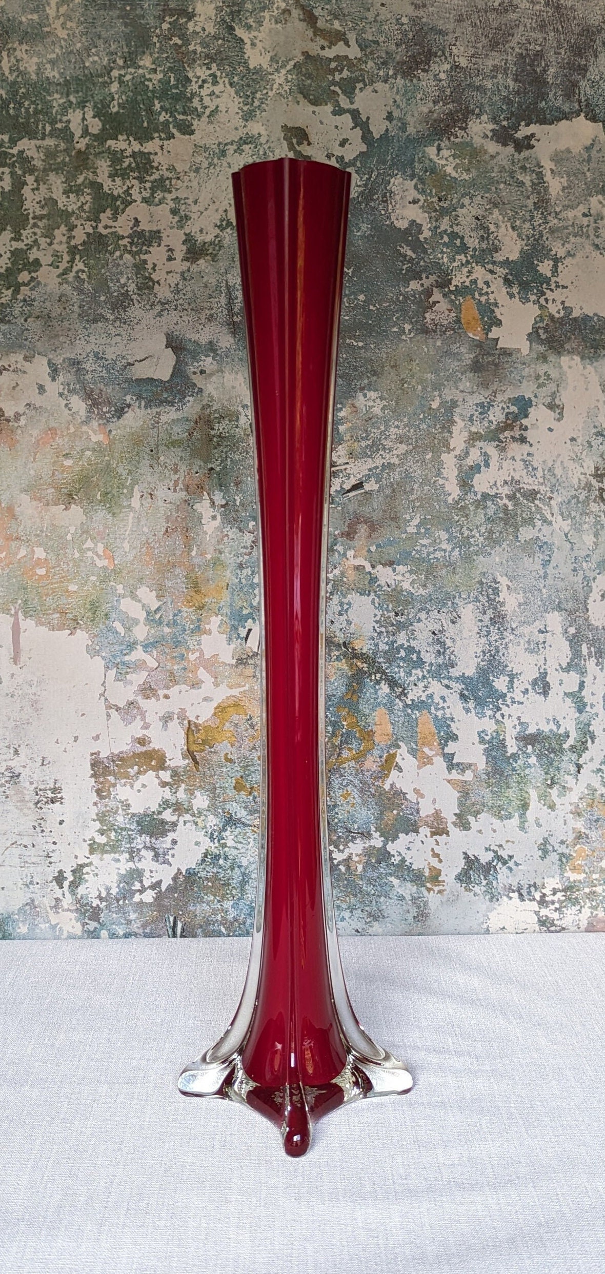 Retro 1970's Vintage Tall Square Red Art Glass Bud Vase Glass Square ...