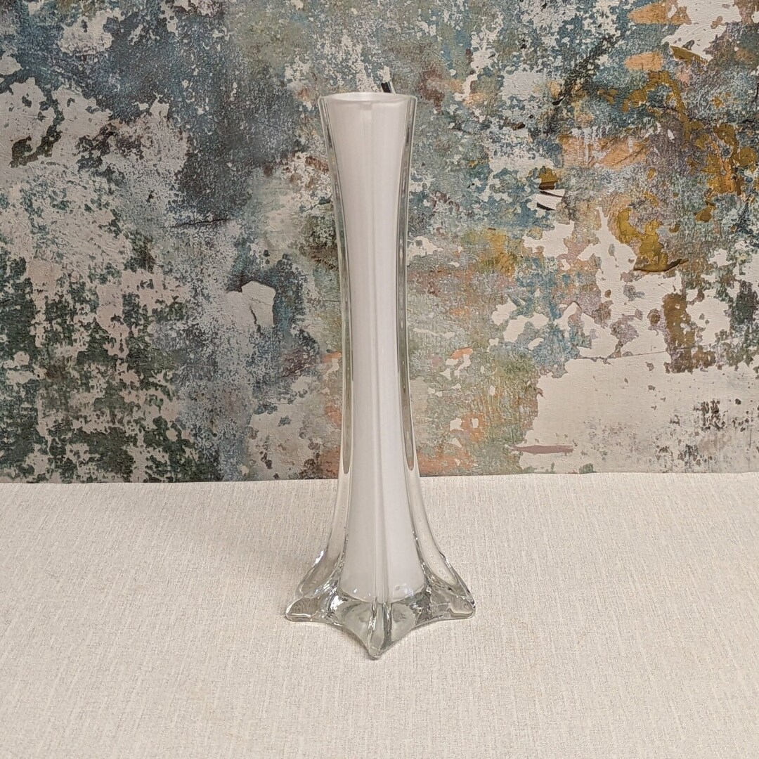 Retro 1970's Vintage Tall Square White Art Glass Bud Vase White Glass ...