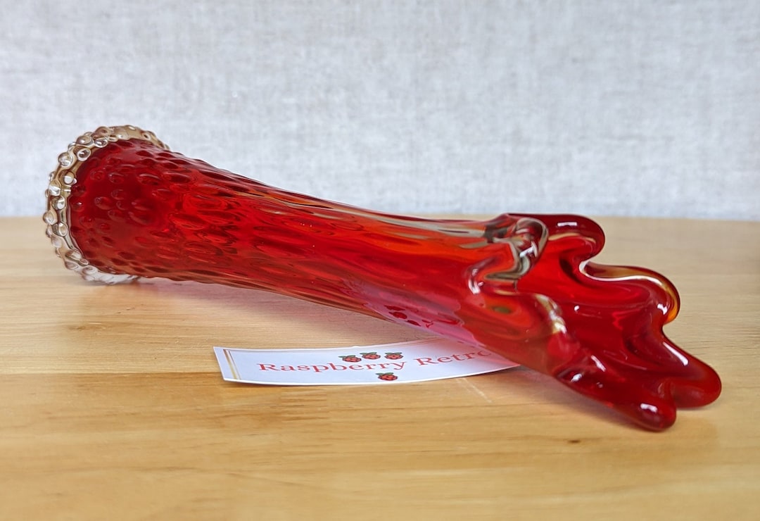 Retro Red Finger Vase Swung Glass Vase Hobnail Swung Vase MCM Retro ...