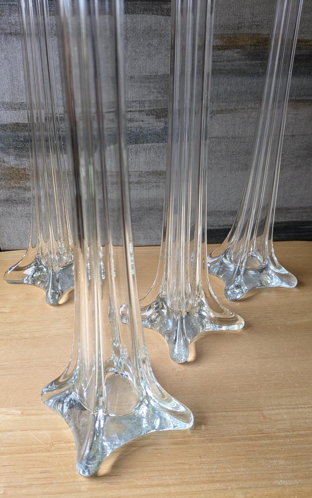 Retro 70s Tall Vintage Stem Vase Large Stem Vase Blue Square Base Vase ...