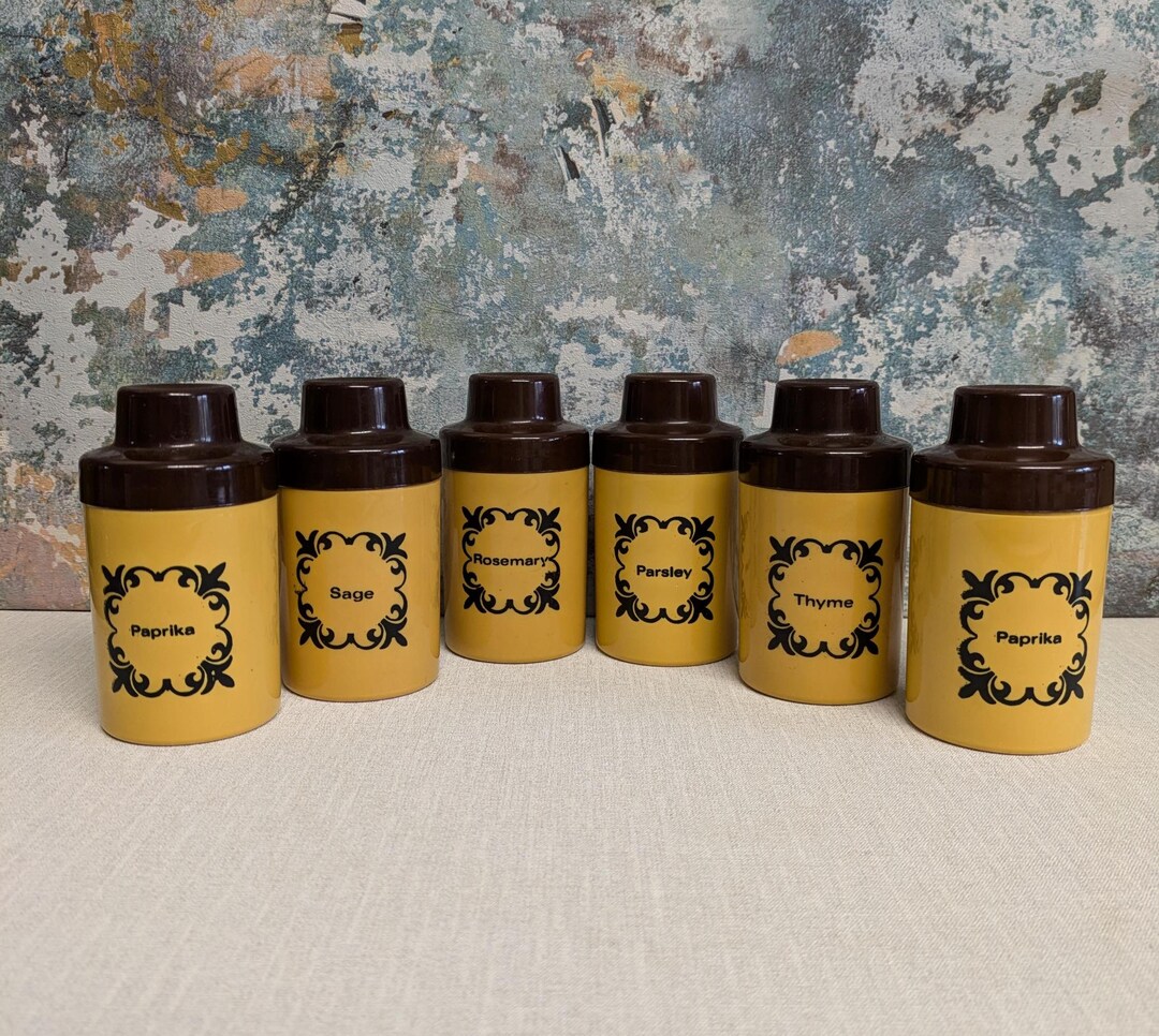 60s Storage Jars Vintage Spice Jars East German GDR 180ml Yellow Brown ...
