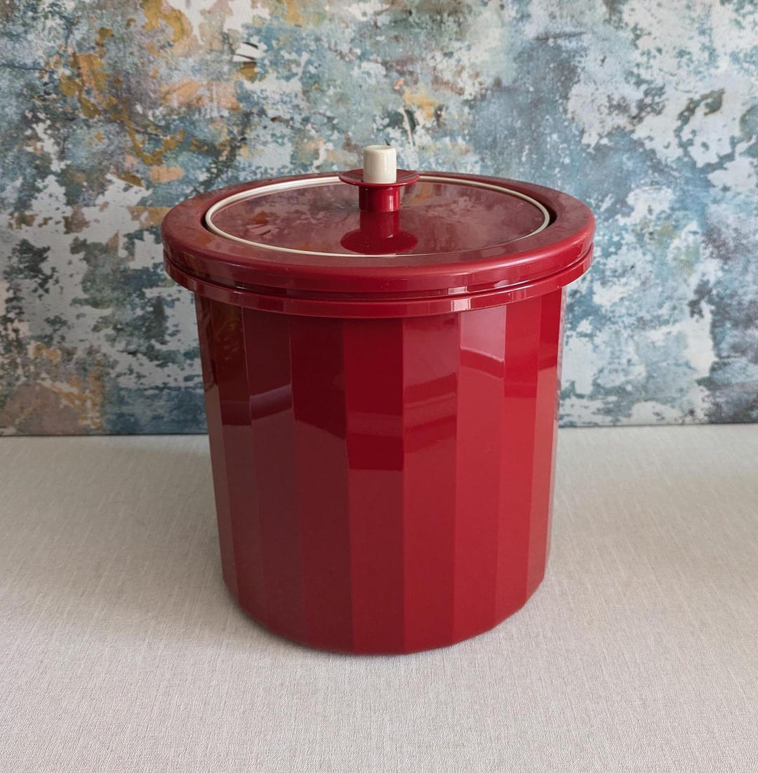 Tupperware Ice Bucket Vintage Red Ice Bucket Made in USA Retro ...