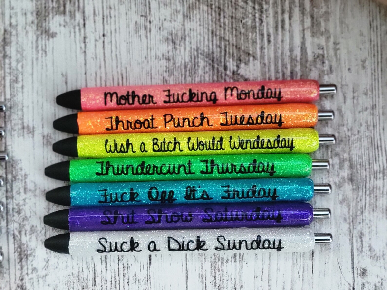 Glitter Pens Cus Word Pens Days of the Week Pens Epoxy - Etsy