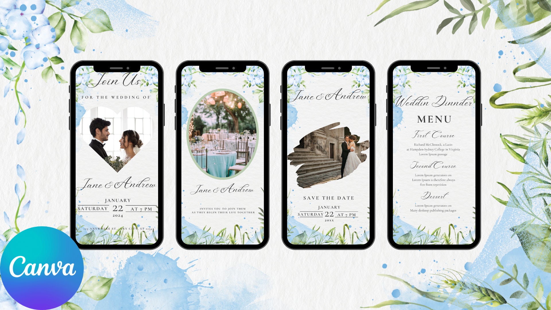 Digital Wedding Invitation Template Edit With Canva - Etsy