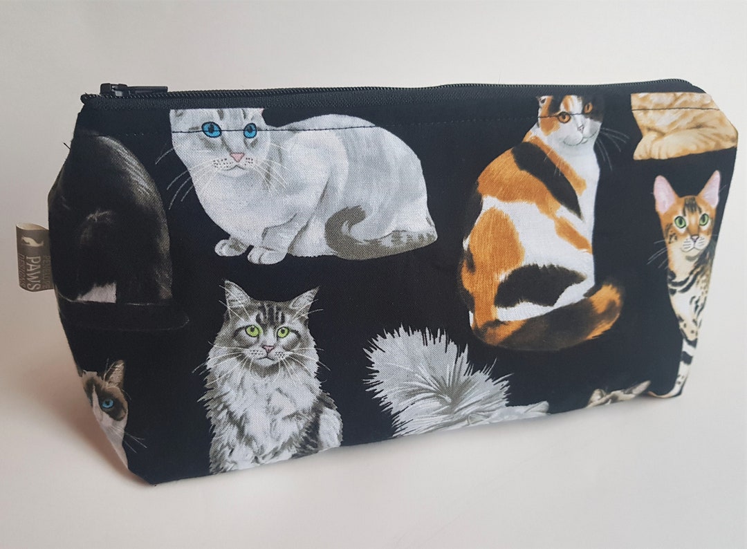 Cat Zip up Pouch, Cat Make up Bag, Cat Pencil Case, Cat Toiletries Bag ...