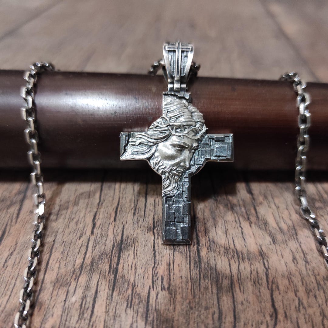 Personalized Sterling Silver Jesus Cross Pendant - Christian Necklace ...