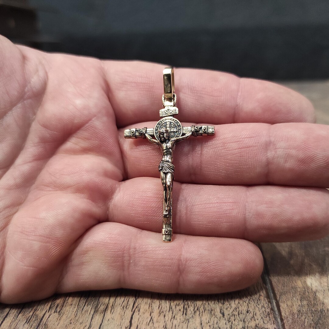 Personalized Saint Benedict Gold Crucifix Necklace: Handmade Exorcism ...