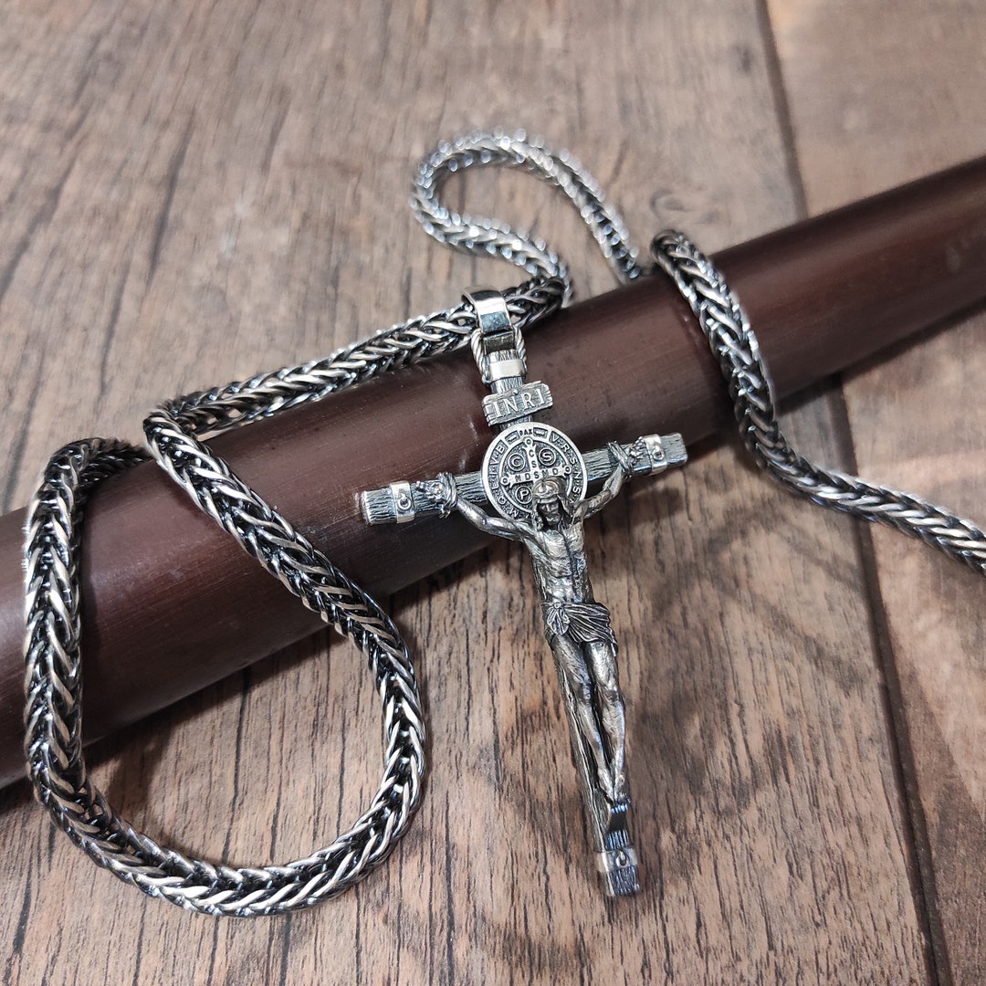 Handmade Sterling Silver Saint Benedict Crucifix Necklace: Religious ...