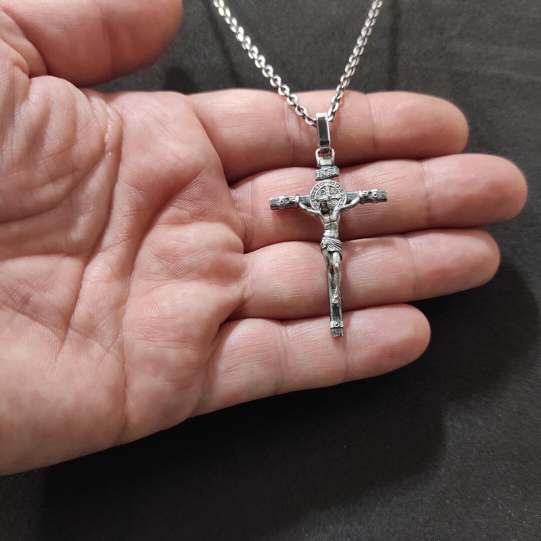 Handmade Saint Benedict Silver Crucifix Necklace: Religious Gift - Etsy