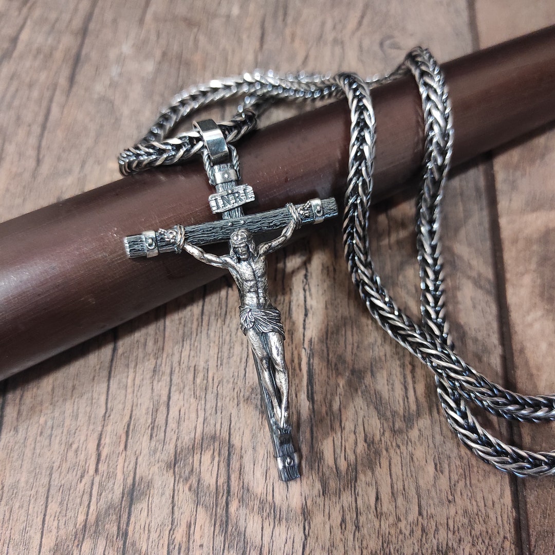 Personalized Silver Jesus Cross Necklace, Handmade Crucifixion of Jesus ...