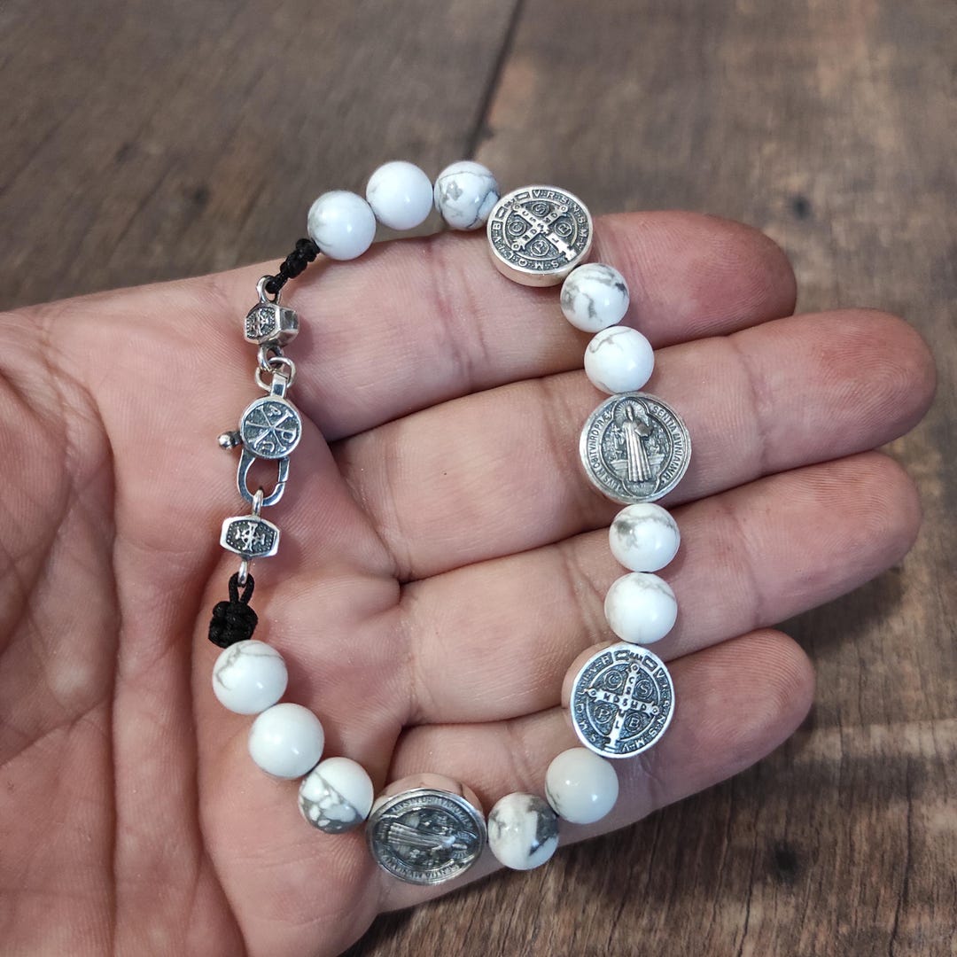 Handmade Saint Benedict Silver Bracelet: Agate Stone, Religious Gift - Etsy
