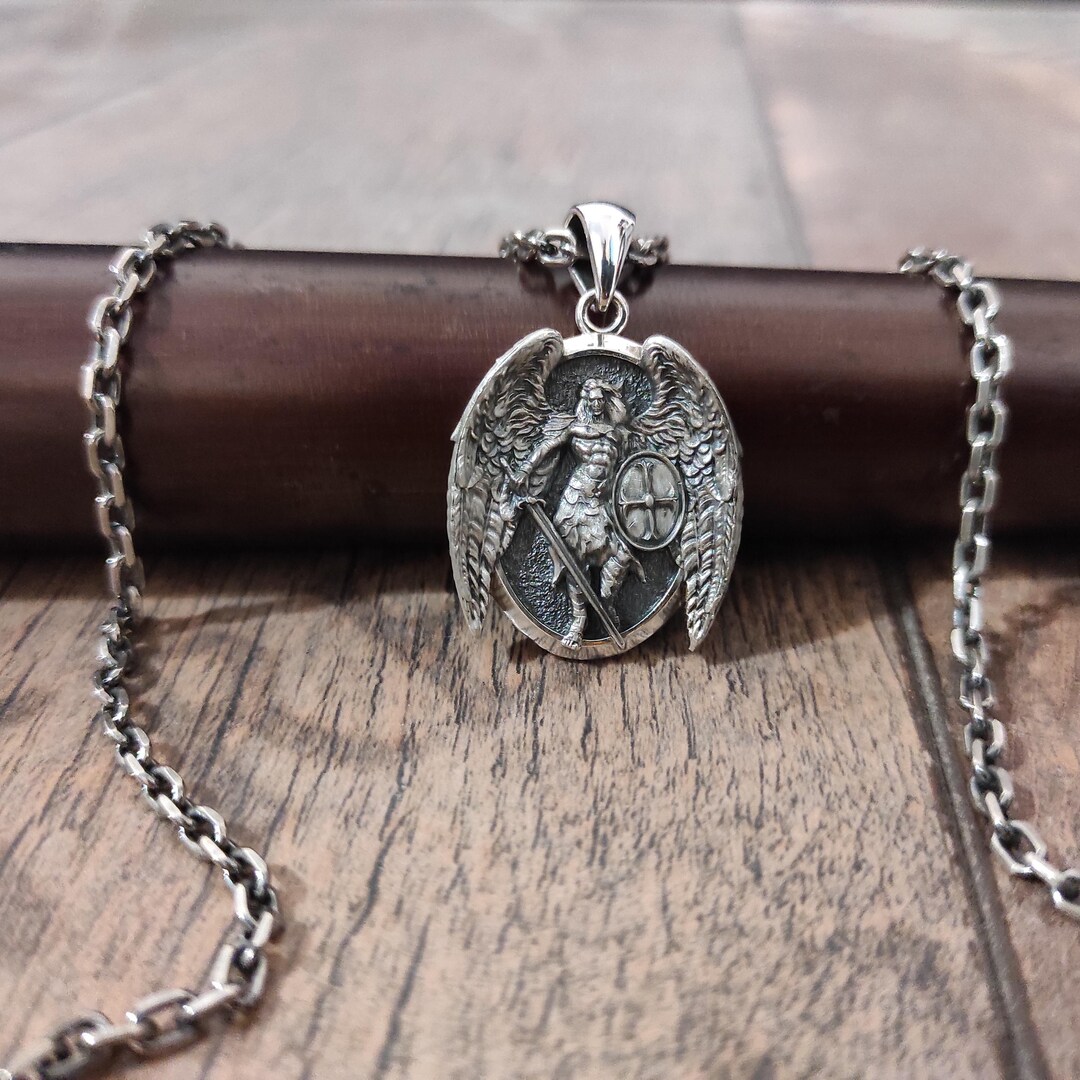 Sterling Silver Archangel Michael Pendant Necklace: Handmade Religious ...