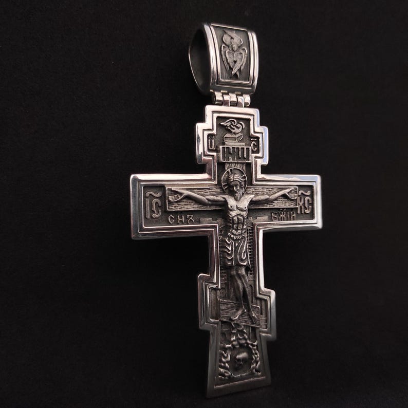 Oxidized Sterling Silver Orthodox Crucifix Pendant - Religious ...