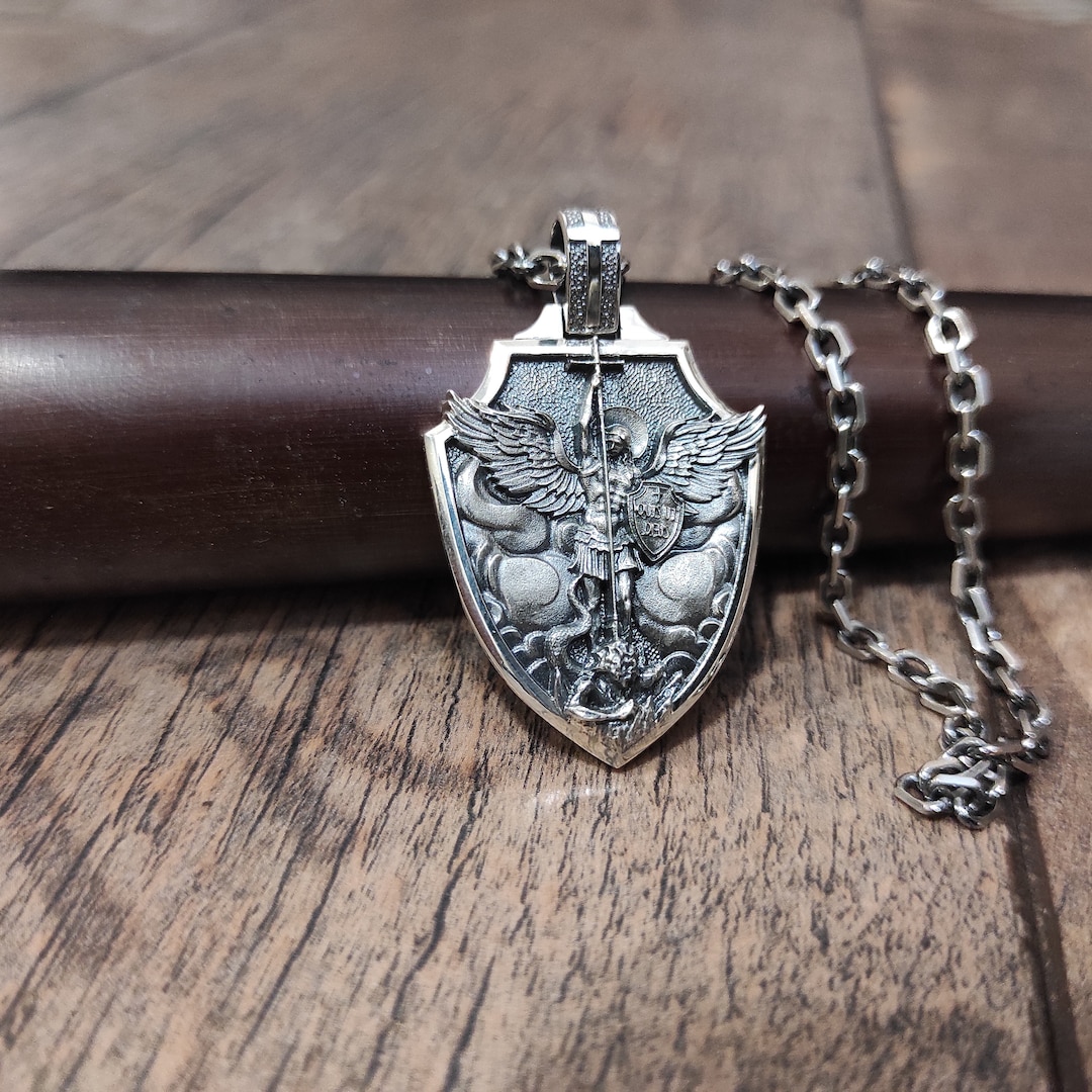 Personalized Archangel Saint Michael Necklace Archangel Shield Pendant ...