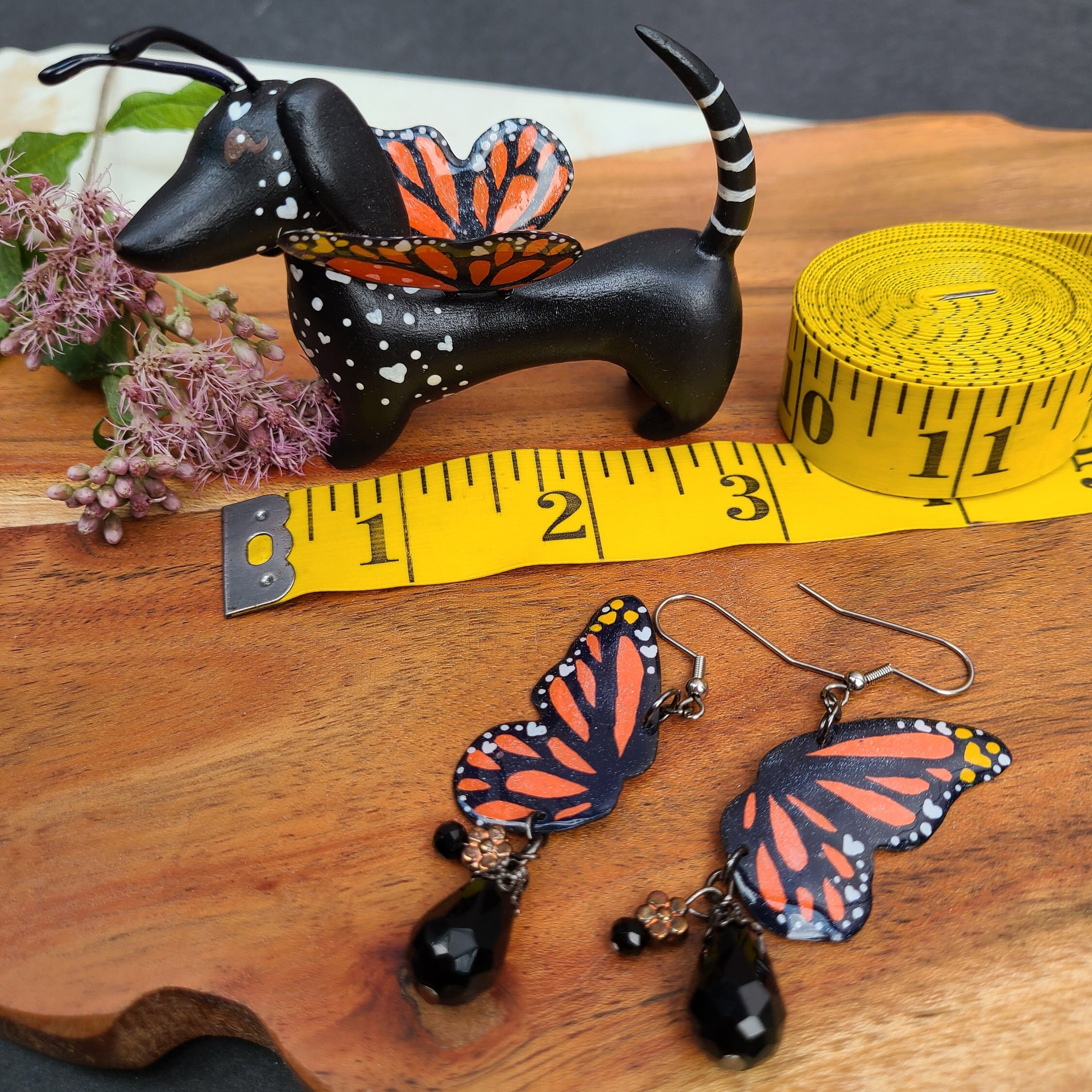 Monarch Butterfly Dachshund Ring Holder and Wing Earring | Etsy