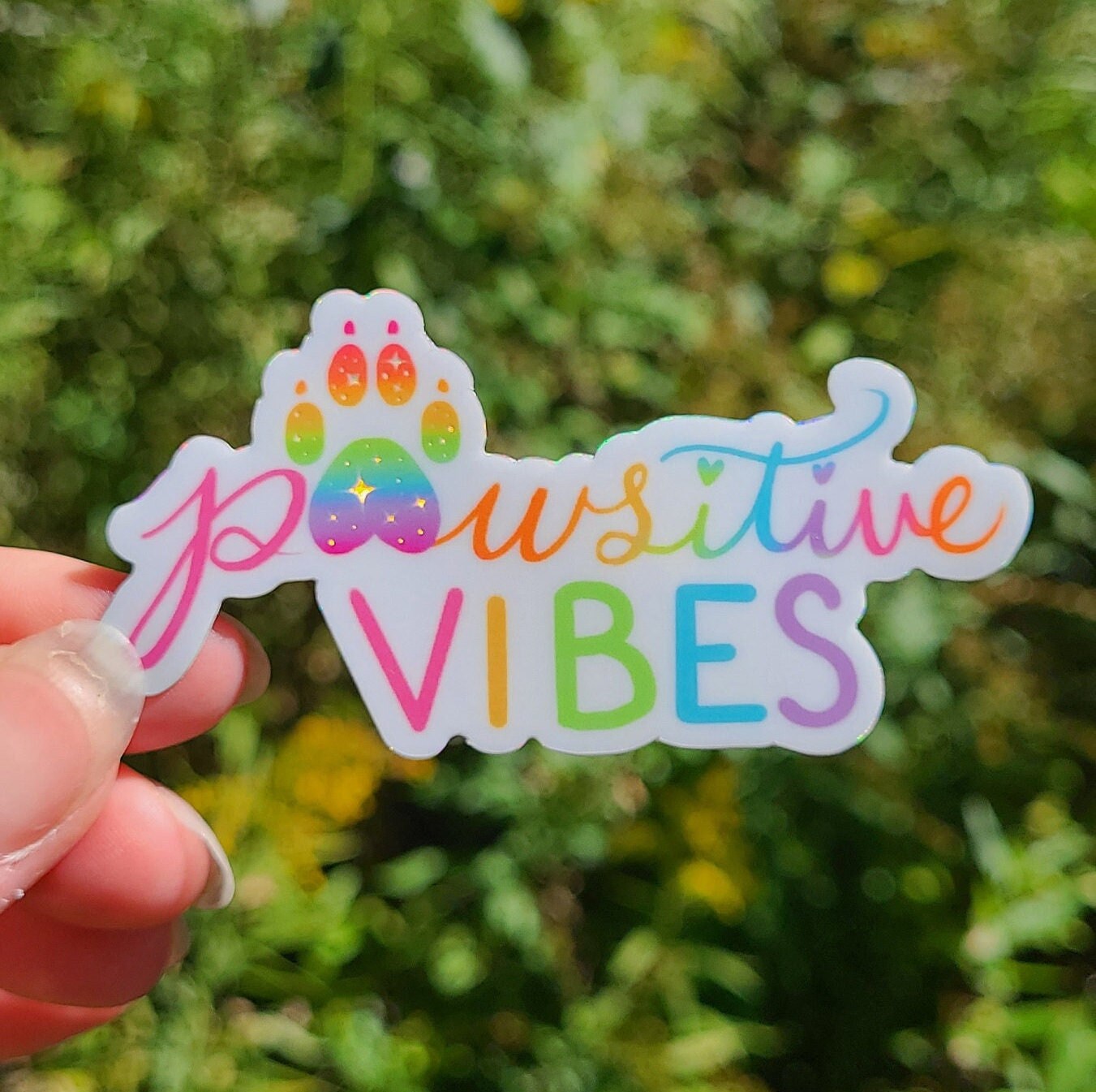 Rainbow Holographic Pawsitive Vibes Sticker Cute Positive - Etsy