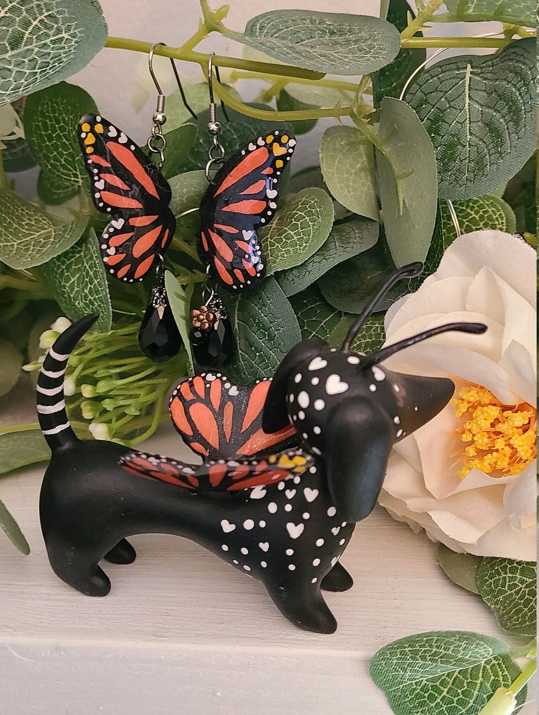 Monarch Butterfly Dachshund Ring Holder and Wing Earring Bundle ...