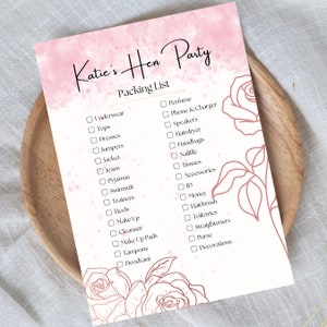 Canva Editable Hen Party Packing List & Itinerary Pink Roses - Etsy