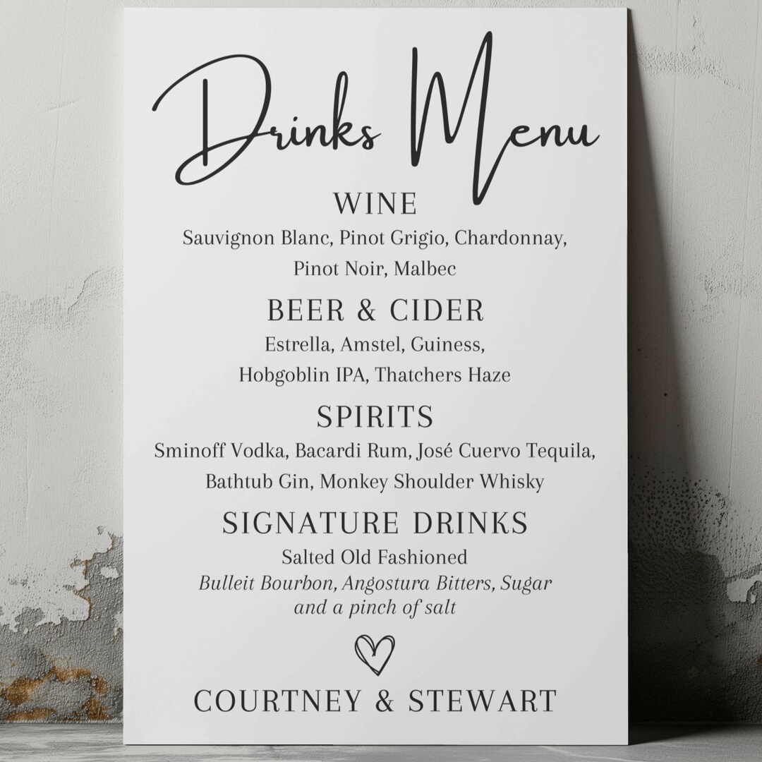 Editable Modern Drinks Menu Template for Wedding Event - Etsy