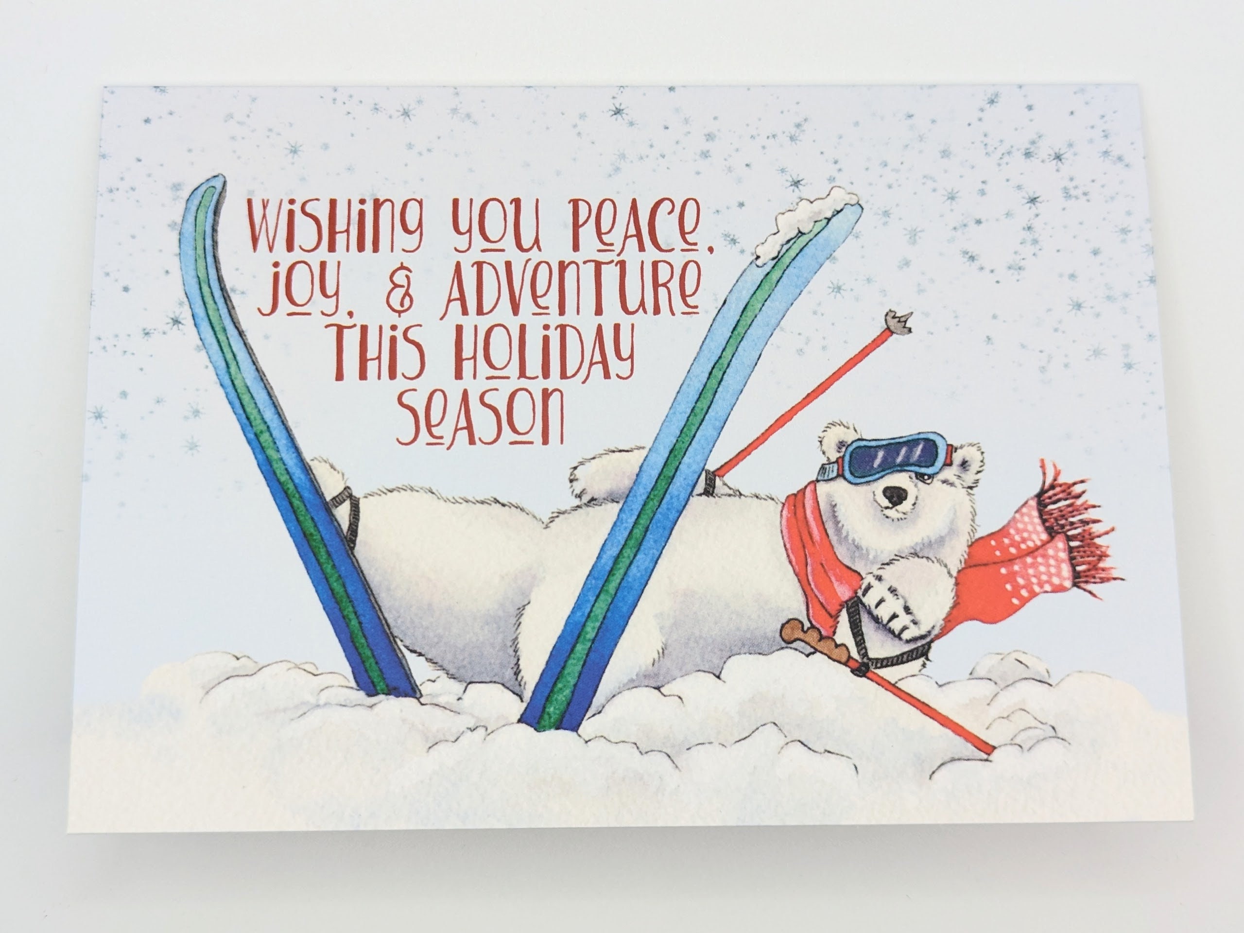 Polar Bear Holiday Card Season's Greetings Christmas Card Ski Downhill ...