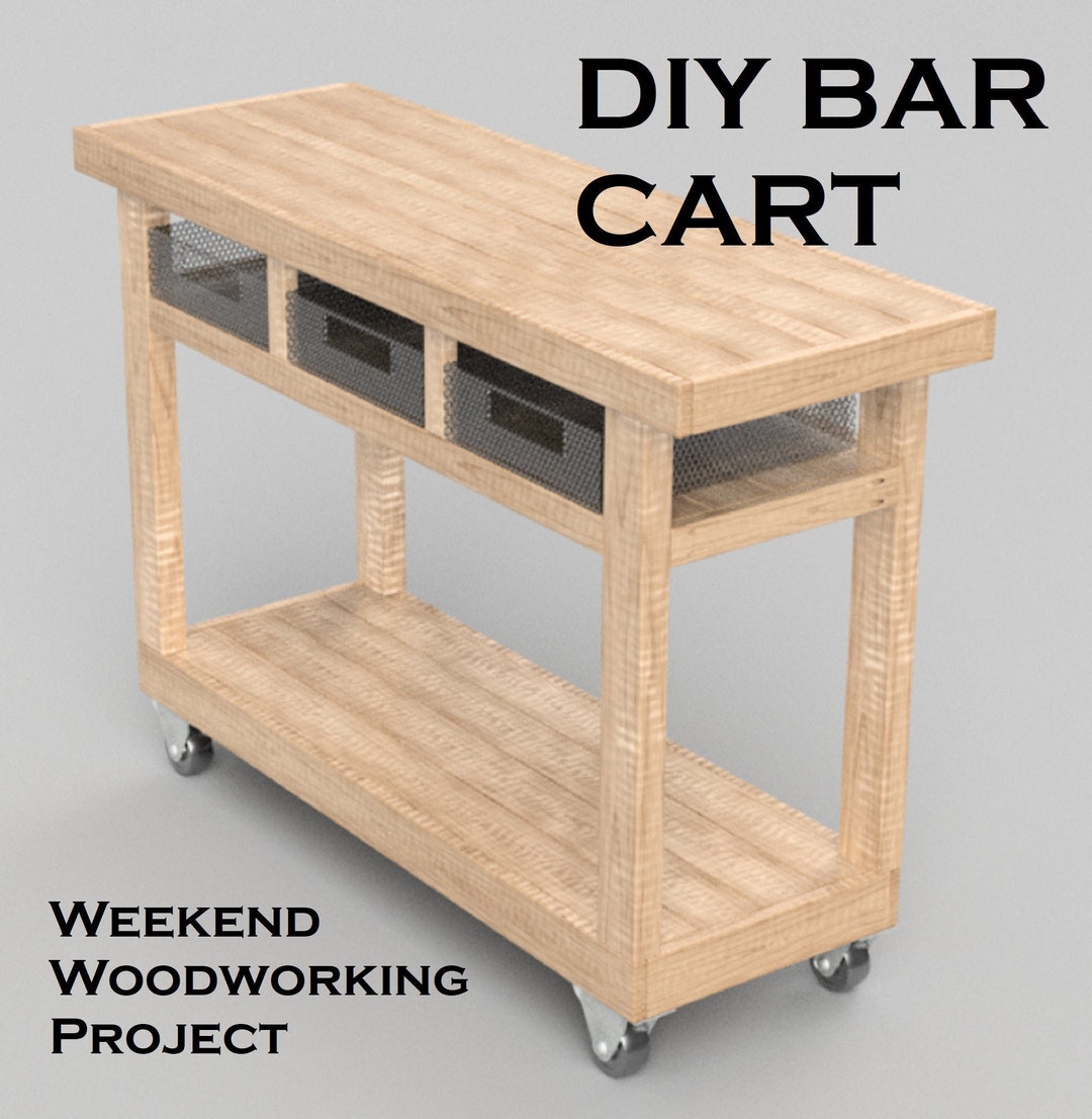 Rustic Bar Cart or Kitchen Island Wood Plan Weekend DIY Project Easy to Build From Dimension ...