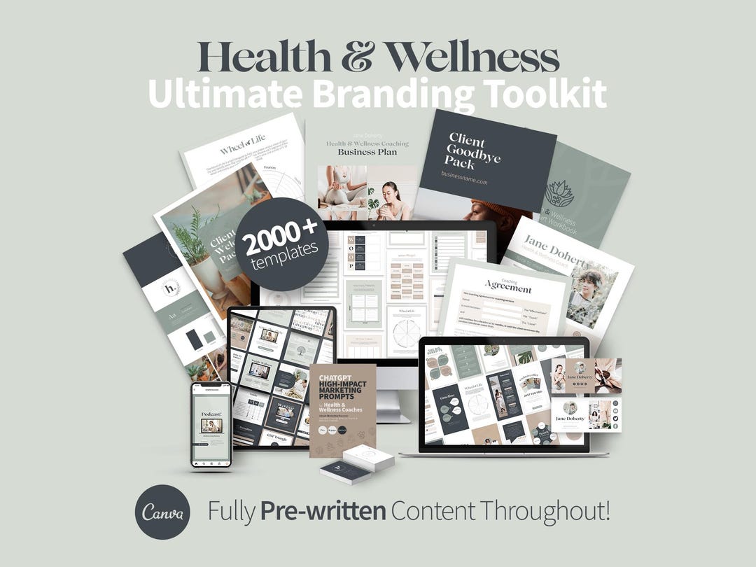 Health and Wellness Branding Toolkit, Wellbeing Canva Templates, Health ...
